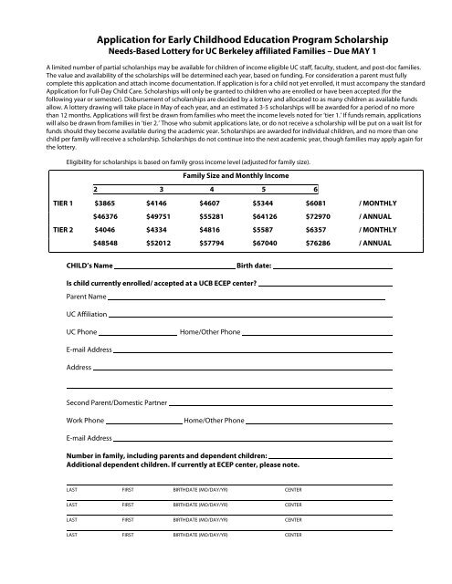 Application for Early Childhood Education Program Scholarship