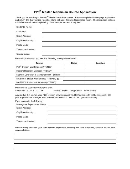 Master Technician Registration Form