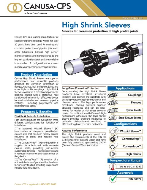 High Shrink Sleeves - Canusa-CPS