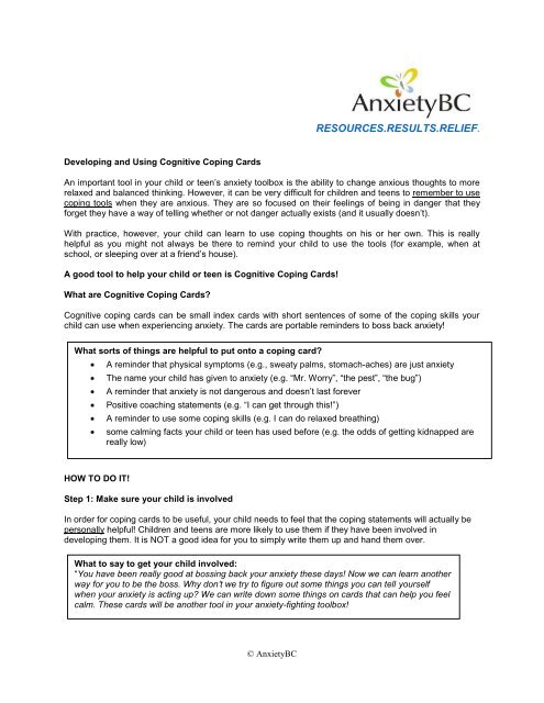 Developing and Using Coping Cards - AnxietyBC