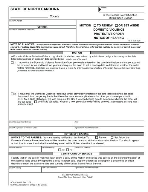 AOC-CV-313 - North Carolina Court System