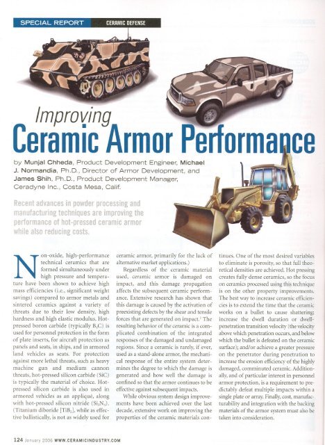 Improving Ceramic Armor Performance - Ceradyne Inc.