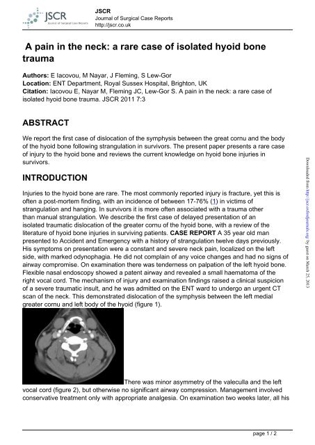 A pain in the neck: a rare case of isolated hyoid bone trauma