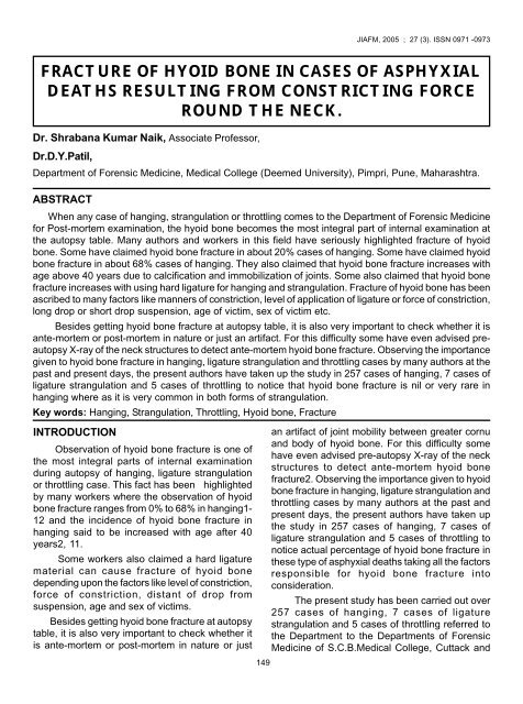 FRACTURE OF HYOID BONE IN CASES OF ASPHYXIAL ... - medIND