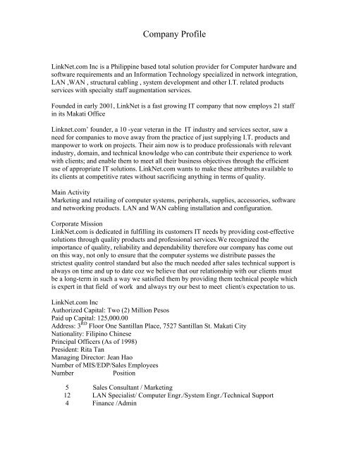 Company Profile - linknet.com.ph