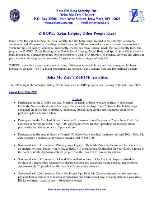 Z-HOPE - Delta Mu Zeta Chapter - Zeta Phi Beta Sorority Inc.