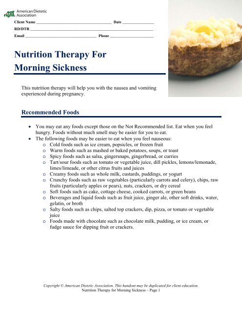 Hyperemesis Gravidarum/Morning Sickness Nutrition Therapy