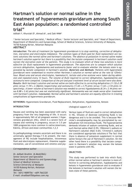 Hartman's solution or normal saline in the treatment of hyperemesis ...