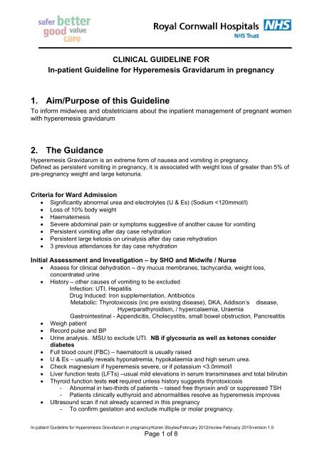 In patient guideline for hyperemesis gravidarum in pregnancy