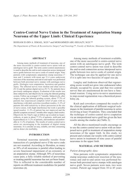Centro-Central Nerve Union in the Treatment of ... - ESPRS