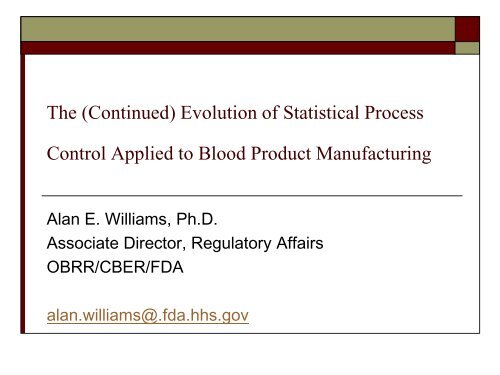 Statistical Quality Control of Blood Product Manufacturing - AABB