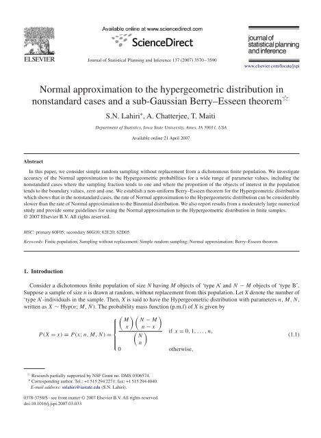Normal Approximation To The Hypergeometric Distribution In
