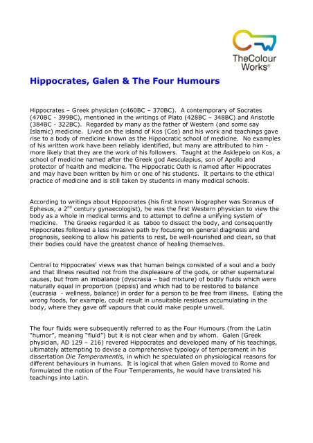 Hippocrates, Galen & The Four Humours - The Colour Works