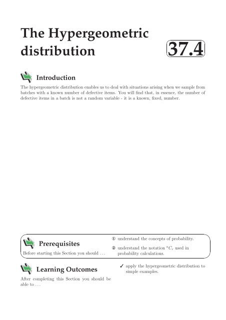 The Hypergeometric distribution