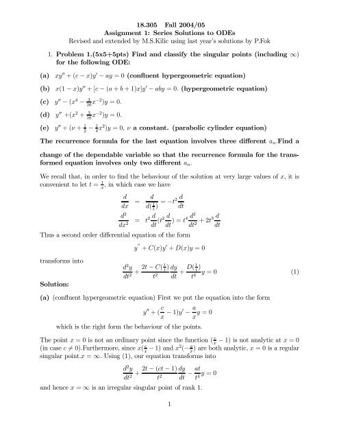 18 305 Fall 2004 05 Assignment 1 Series Solutions To ODEs 18-305-fall-2004-05-assignment-1-series-solutions-to-odes