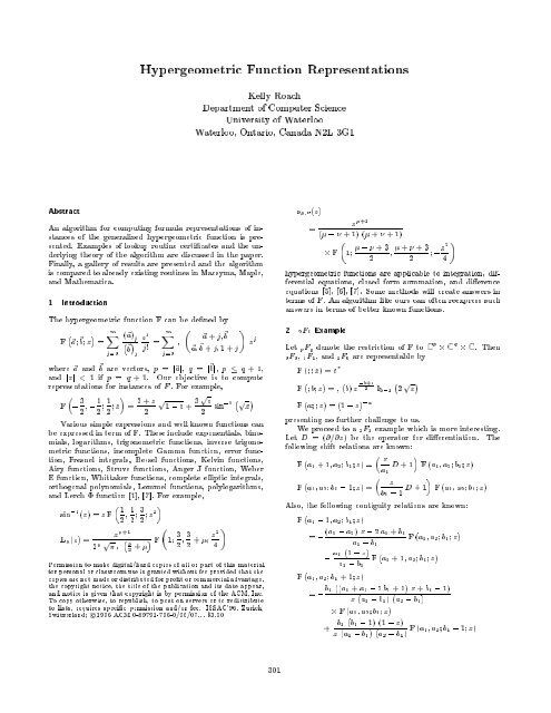 Hypergeometric Function Representations - Chapter 1 - Maple Bug ...