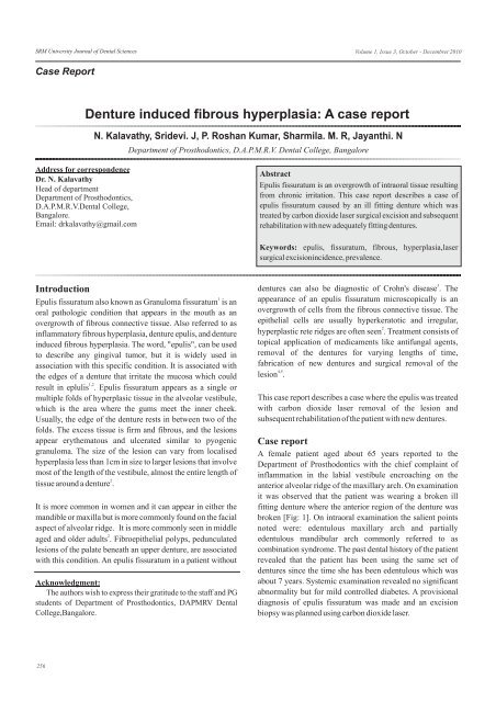 Denture induced fibrous hyperplasia: A case report - Streamdent