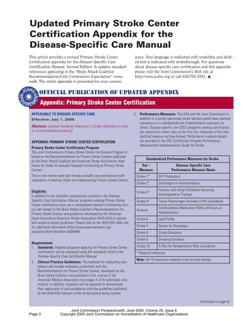 Updated Primary Stroke Center Certification Appendix for the ...