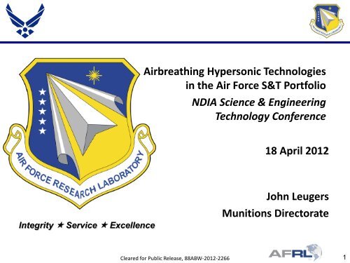 Airbreathing Hypersonic Technologies in the Air Force S&T Portfolio ...