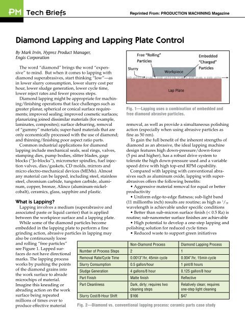 Diamond Lapping and Lapping Plate Control - Engis Corporation