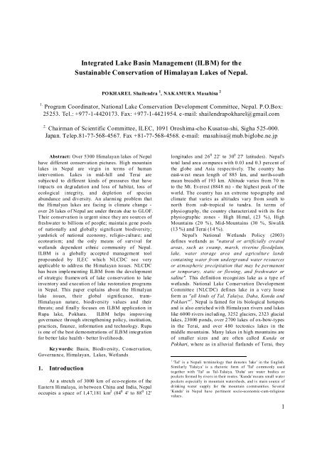 Integrated Lake Basin Management (ILBM) - World Lake Database