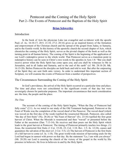 Pentecost and the Coming of the Holy Spirit - Reformed Online Library