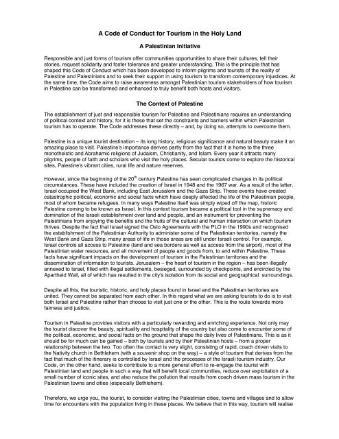 A Code of Conduct for Tourism in the Holy Land