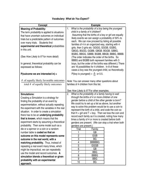 Vocabulary: What do You Expect? - Connected Mathematics Project