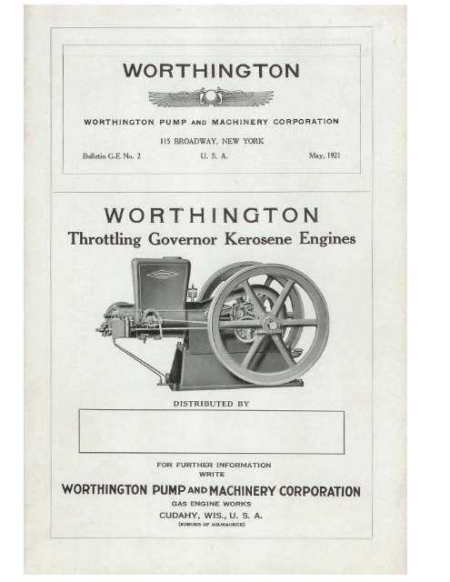 Worthington Kerosene Engine Manual - Rusty Iron Workshop, Engines