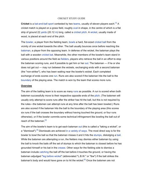 CRICKET STUDY GUIDE