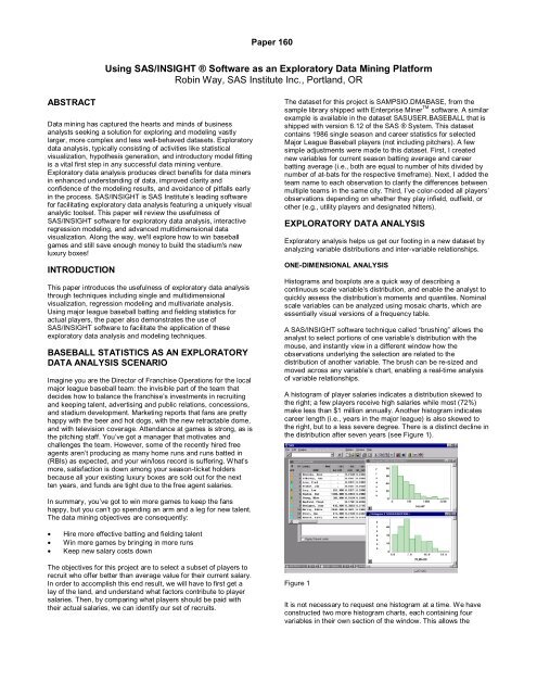 Using SAS/INSIGHT Software as an Introductory Data Mining Platform