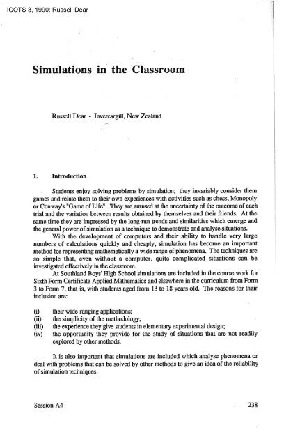 Simulations in the Classroom - Department of Statistics