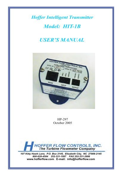 Model: HIT-1B USER'S MANUAL - Hoffer Flow Controls, Inc
