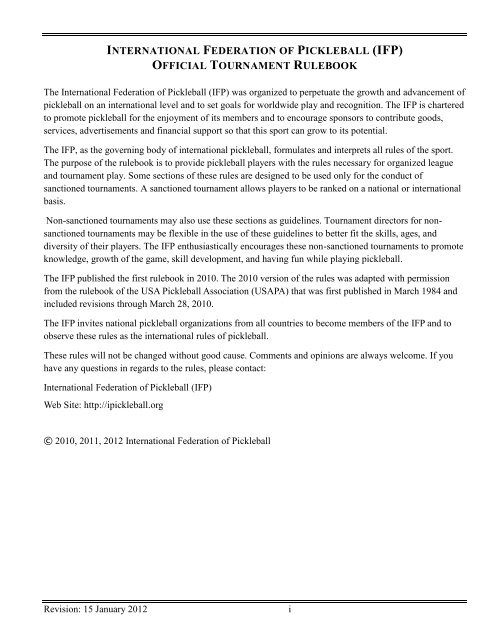 IFP Rules - International Federation of Pickleball