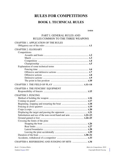 RULES FOR COMPETITIONS