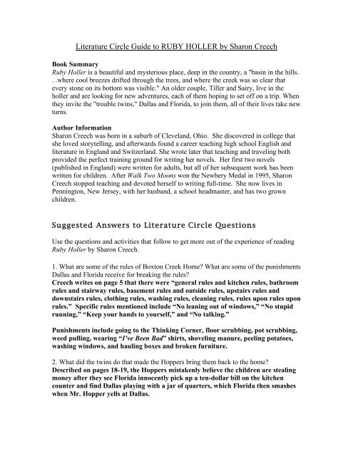 Literature Circle Guide to RUBY HOLLER by Sharon ... - Scholastic