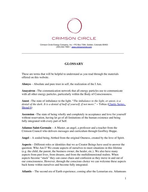 GLOSSARY - Crimson Circle