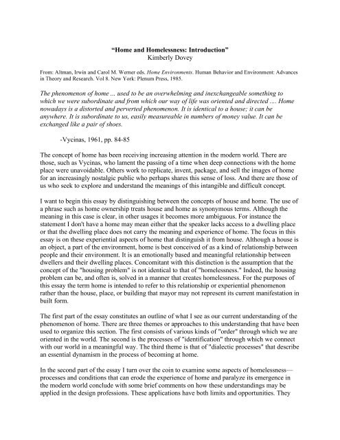 Home and Homelessness: Introduction - Arizona State University