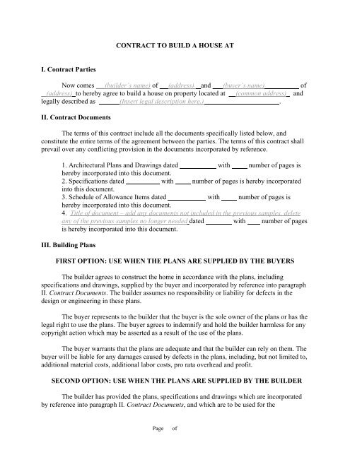 CONTRACT TO BUILD A HOUSE AT - Construction-Forms.net