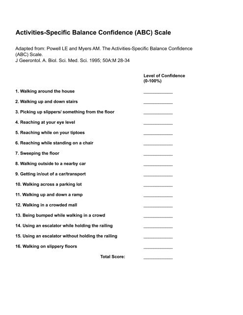 Activities-Specific Balance Confidence (ABC) Scale