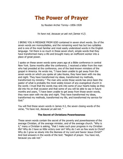 The Power of Prayer - Biblesnet.com