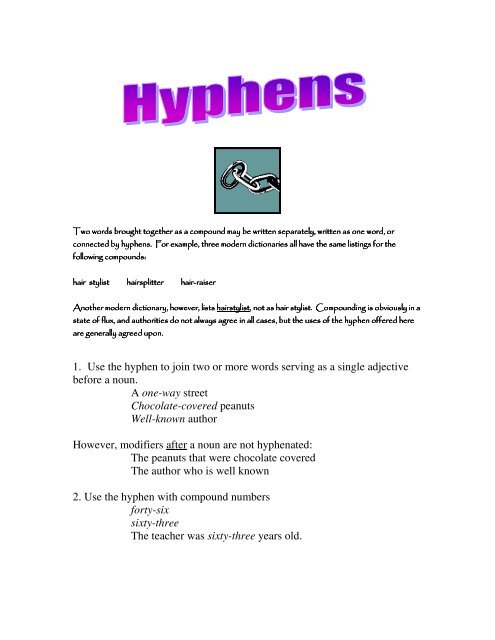Worksheet 9 Hyphens Mr G s Class Page
