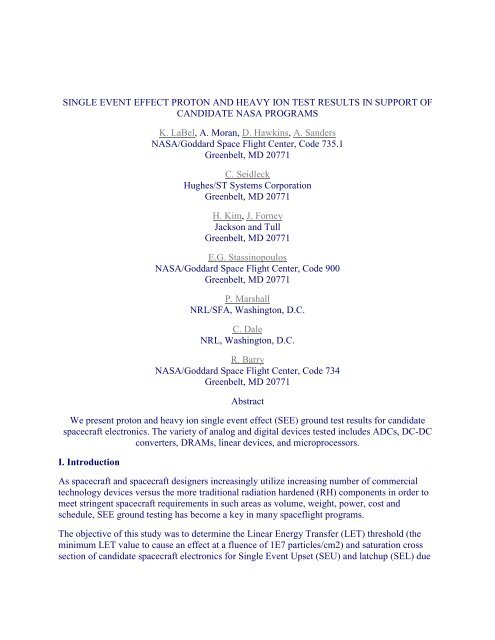 Single Event Effect Proton & Heavy Ion Test Results ... - NEPP - Nasa