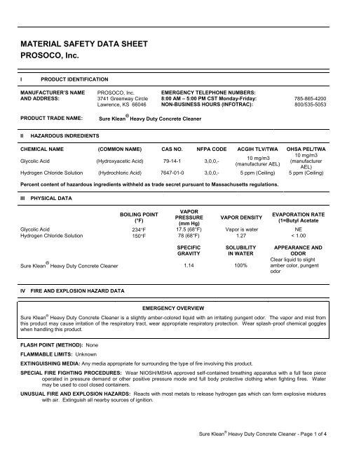 10090 SK Heavy Duty Concrete Cleaner MSDS - PROSOCO, Inc.
