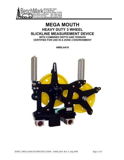 mega mouth heavy duty 3 wheel slickline measurement device
