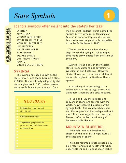 1 State Symbols - Idaho State Historical Society