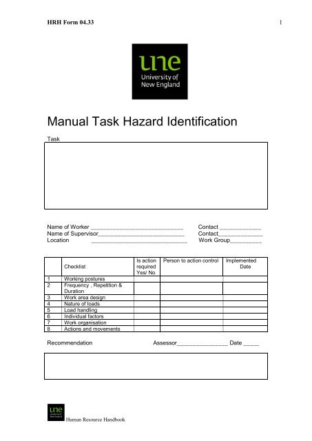 Manual Task Hazard Identification