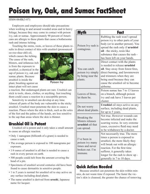 Poison Ivy, Oak, and Sumac FactSheet - Texas Department of ...