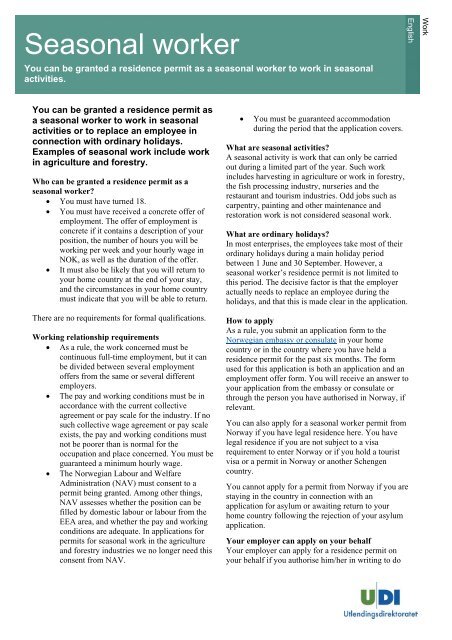 Seasonal worker (PDF) - UDI