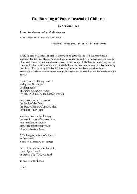 The Burning of Paper Instead of Children